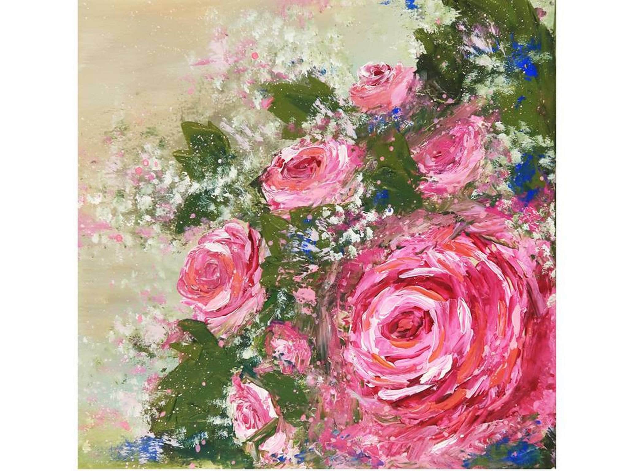 Pink Roses Painting Original Canvas Art Roses Bouquet Artwork | Etsy