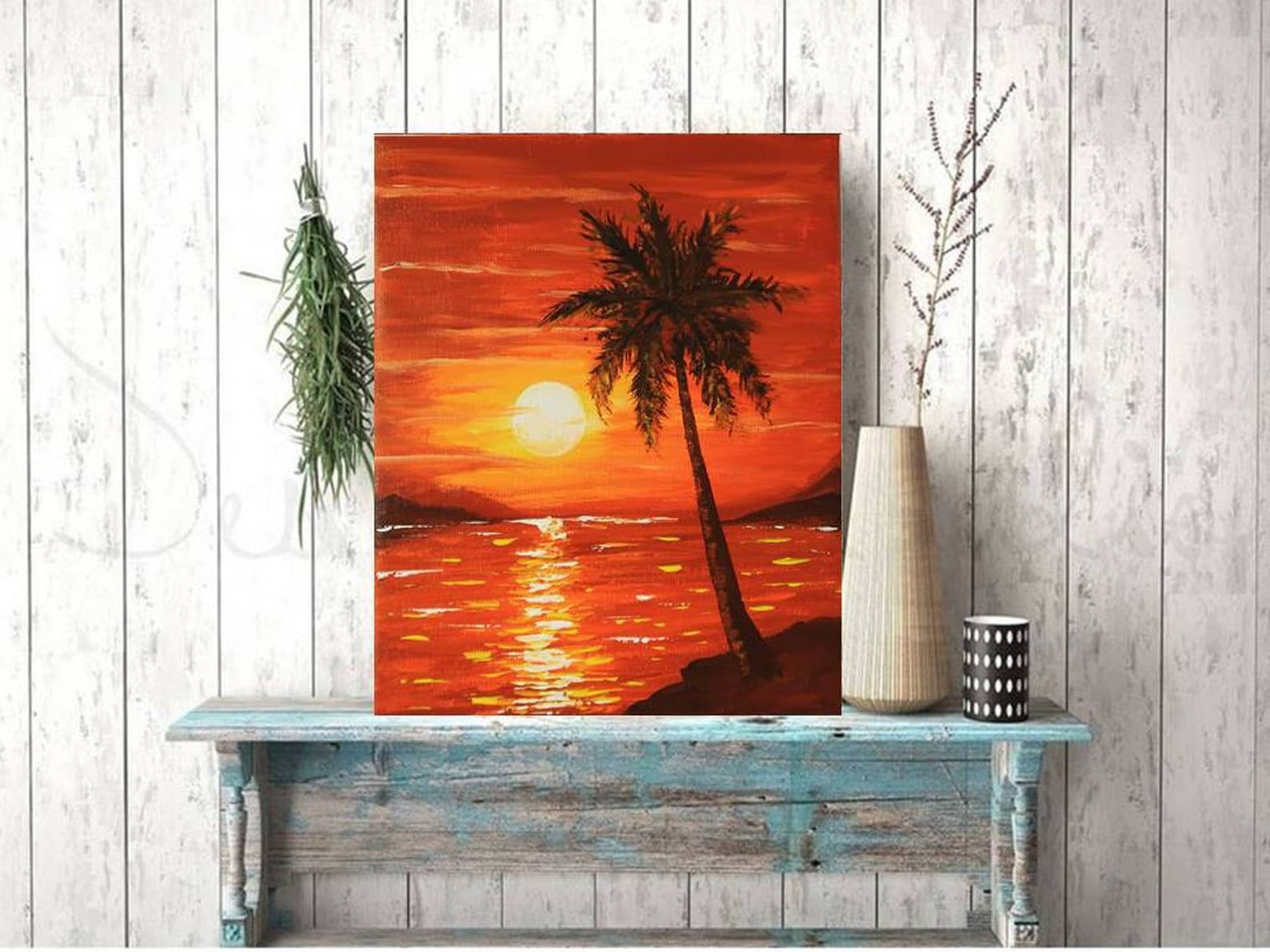 Sunset Acrylic Painting on Canvas, Original Art, Abstract Art, Ocean ...