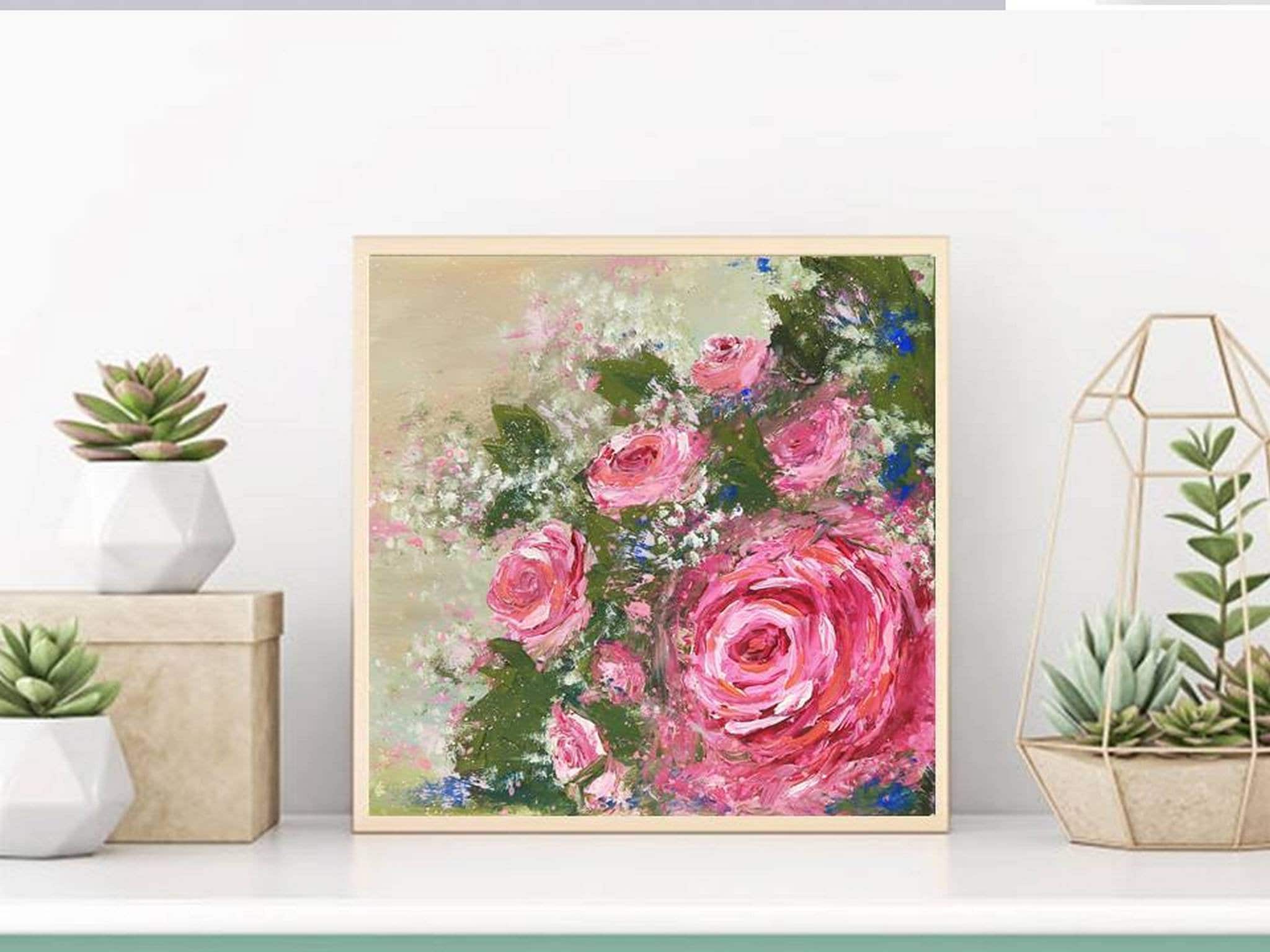 Pink Roses Painting Original Canvas Art Roses Bouquet Artwork | Etsy