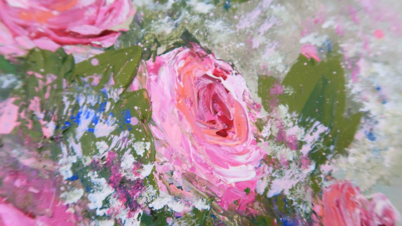 Pink Roses Painting Original Canvas Art Roses Bouquet Artwork | Etsy