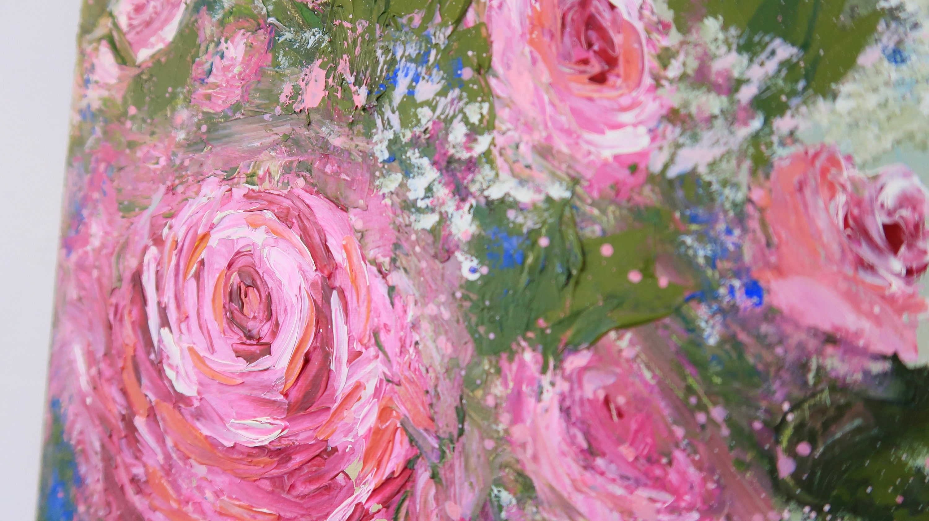 Pink Roses Painting Original Canvas Art Roses Bouquet Artwork | Etsy