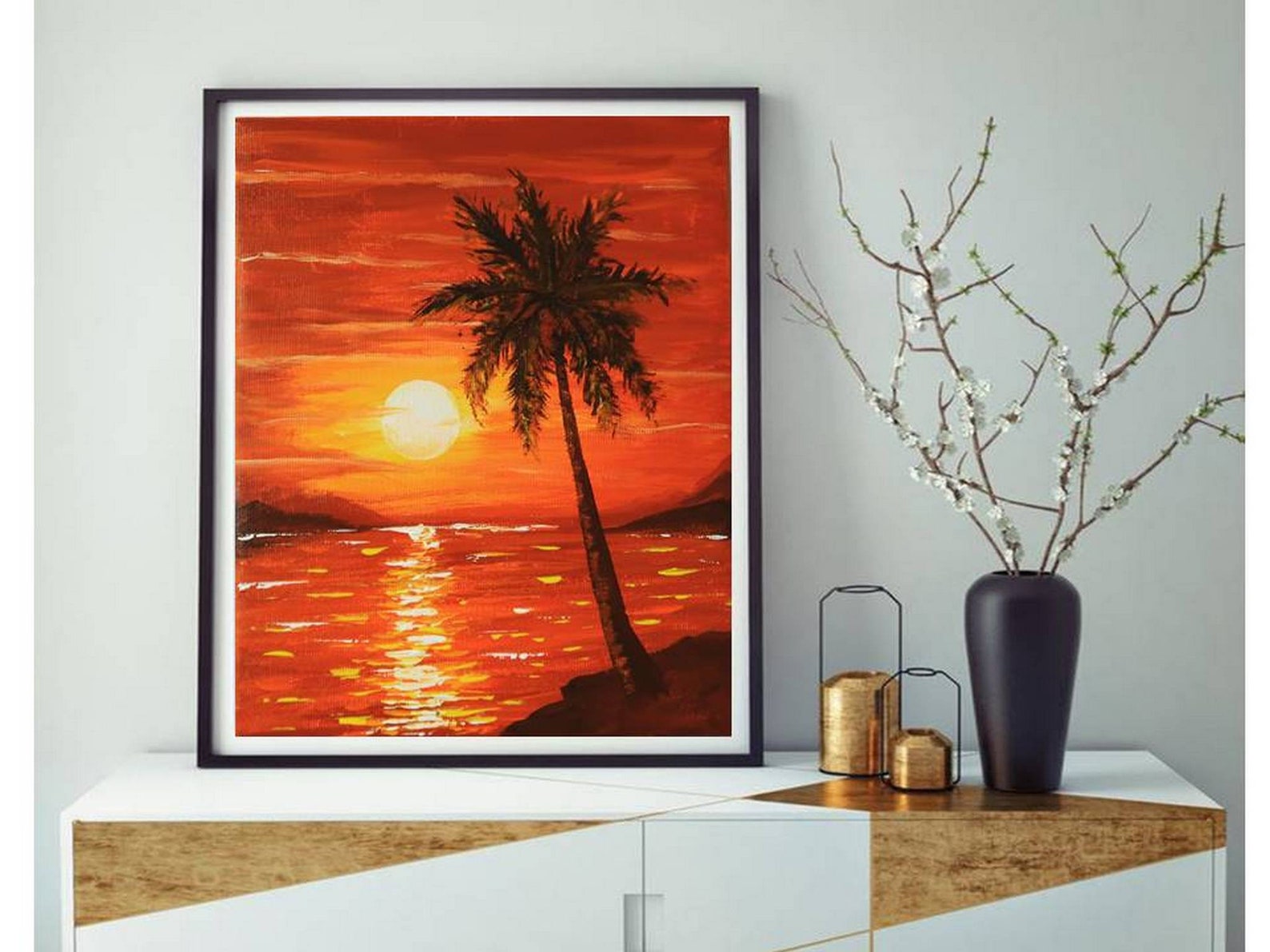 Sunset Acrylic Painting on Canvas, Original Art, Abstract Art, Ocean ...