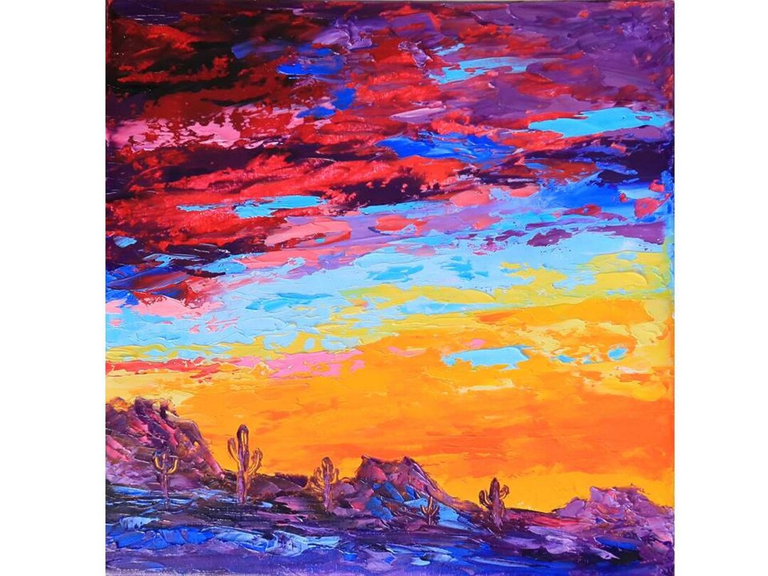 Saguaro Painting Original Artwork on Canvas Arizona Landscape Impasto ...