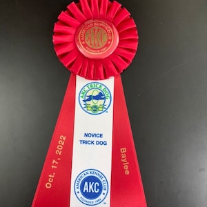 Personalized AKC Trick Dog Rosette Title Ribbon - Novice, Intermediate ...
