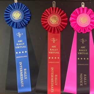 AKC Virtual Rally Title Ribbon Rosette - Novice, Intermediate, Advanced ...