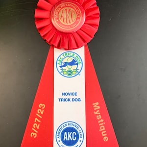 Personalized AKC Trick Dog Rosette Title Ribbon - Novice, Intermediate ...
