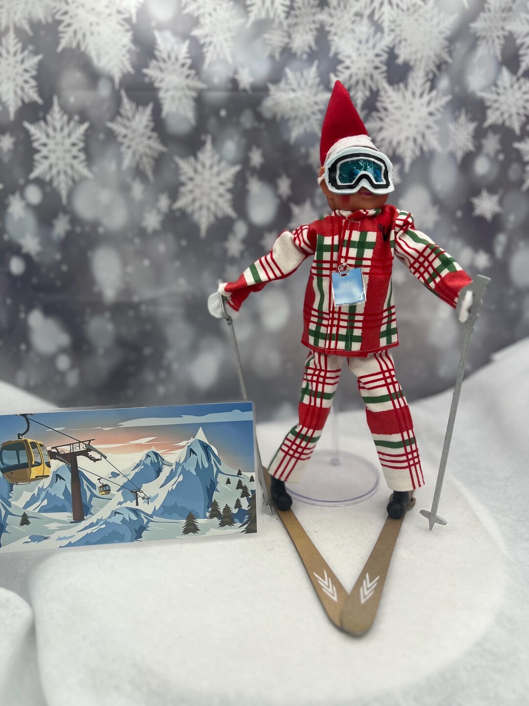 Elf Skiing Set, Flannel Outfit, Goggles, Skis, Poles, Sign - Etsy