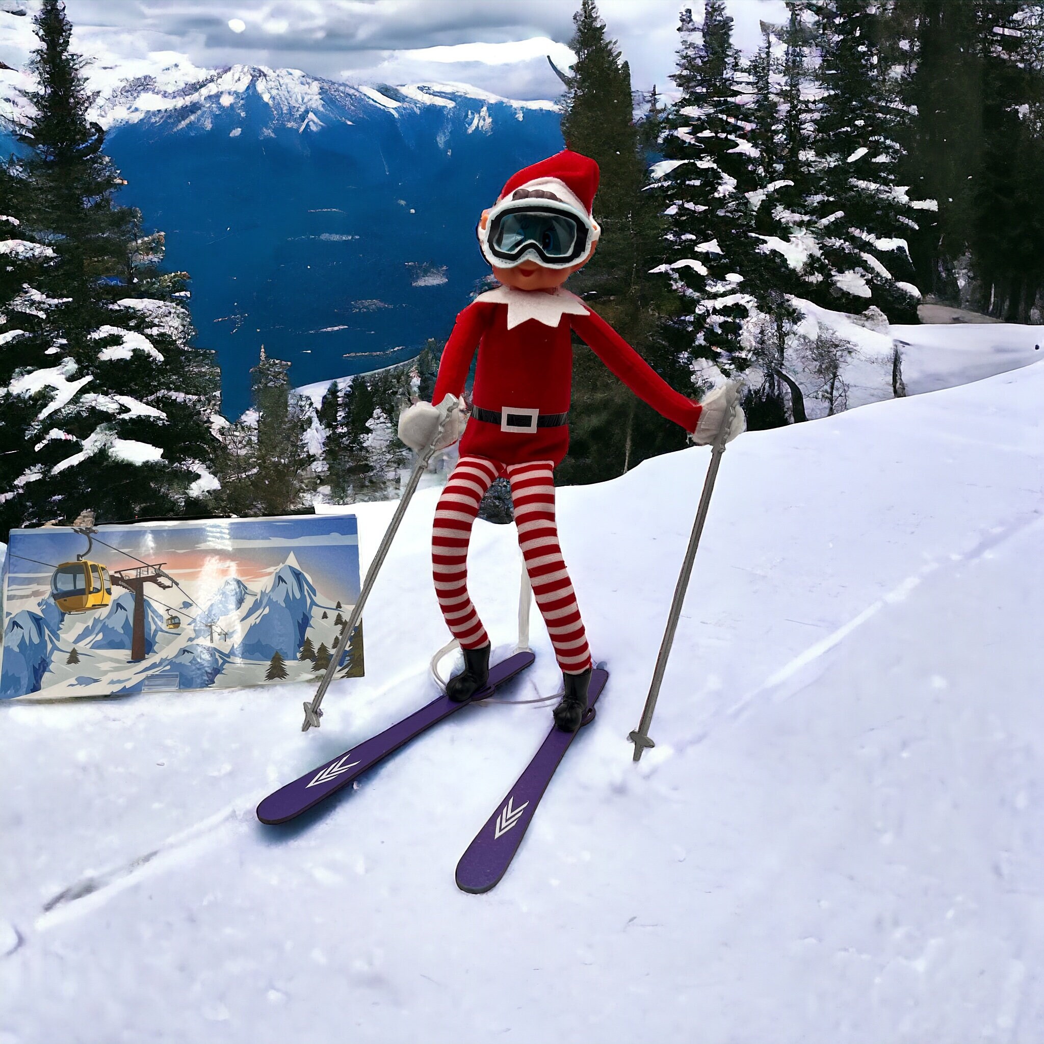 Elf Ski Scene Set: Wood Skis, Poles, Goggles & Sign - Etsy
