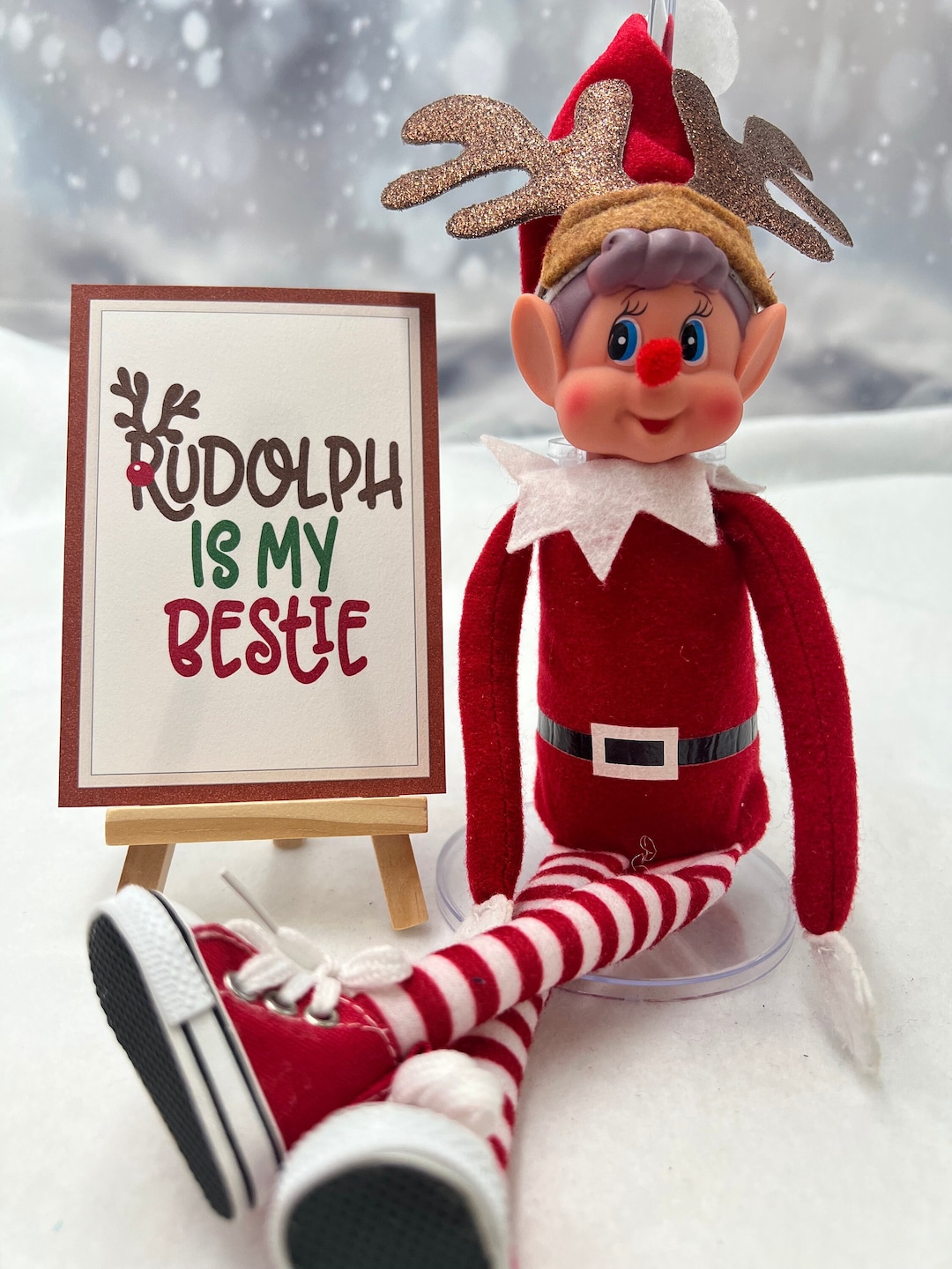 Adjustable Elf Reindeer Antler Set With 'rudolph is My Bestie' Sign - Etsy