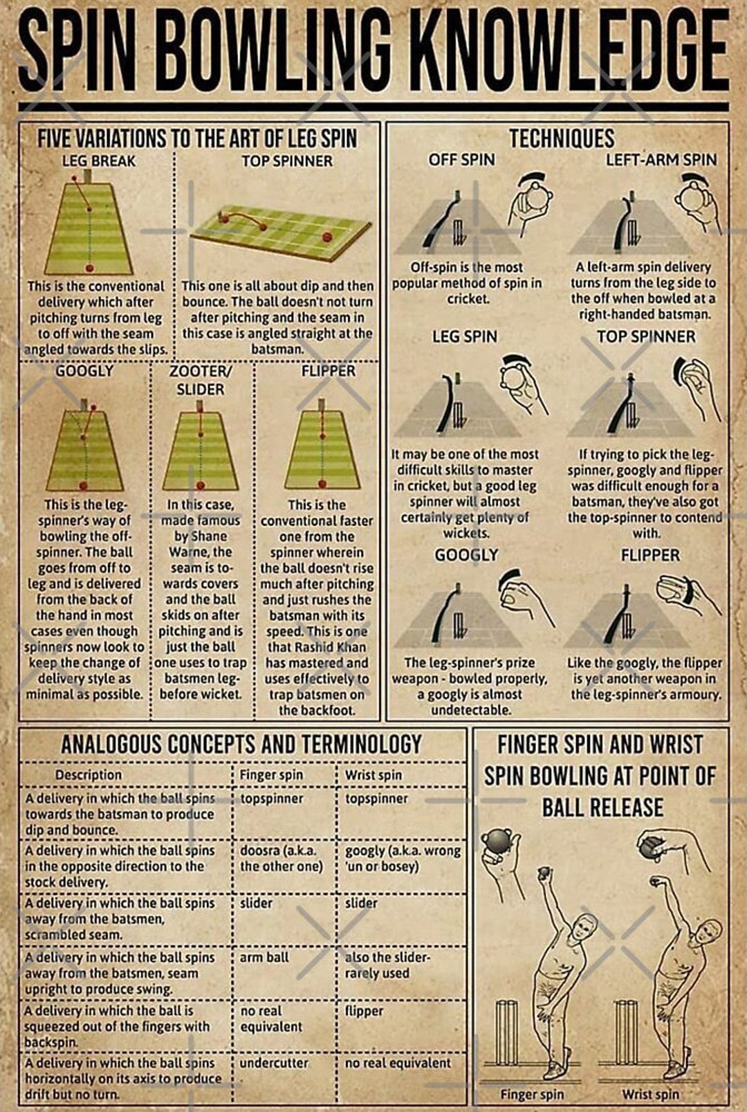 Home Decor, Spin Bowling Knowledge Poster, Vintage Poster - Etsy