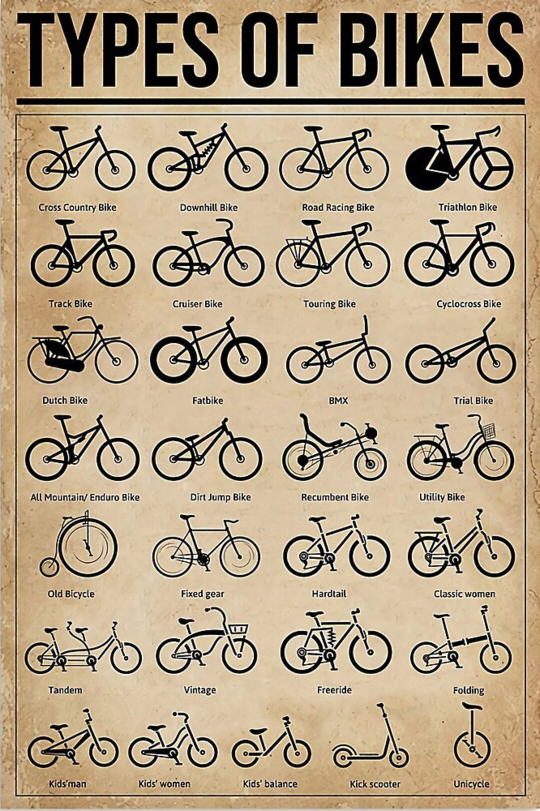Types of Bikes Knowledge, Cycling Life Print Poster, Home Decor - Etsy