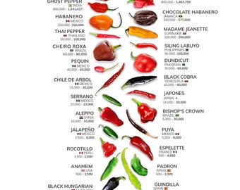 Scoville Hot Peppers Scale Poster, Kitchen Wall Art, Chef Gift, Chili ...
