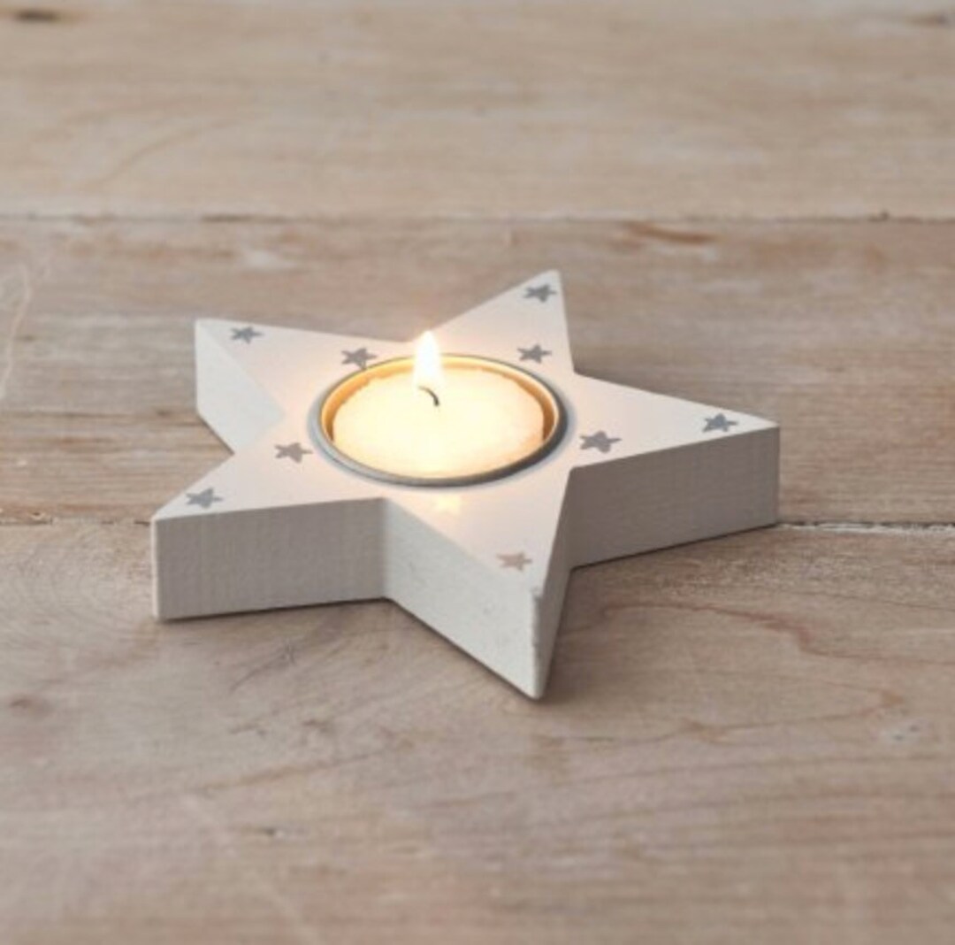 Set of Two Wooden Star Tea Light Holders - Etsy