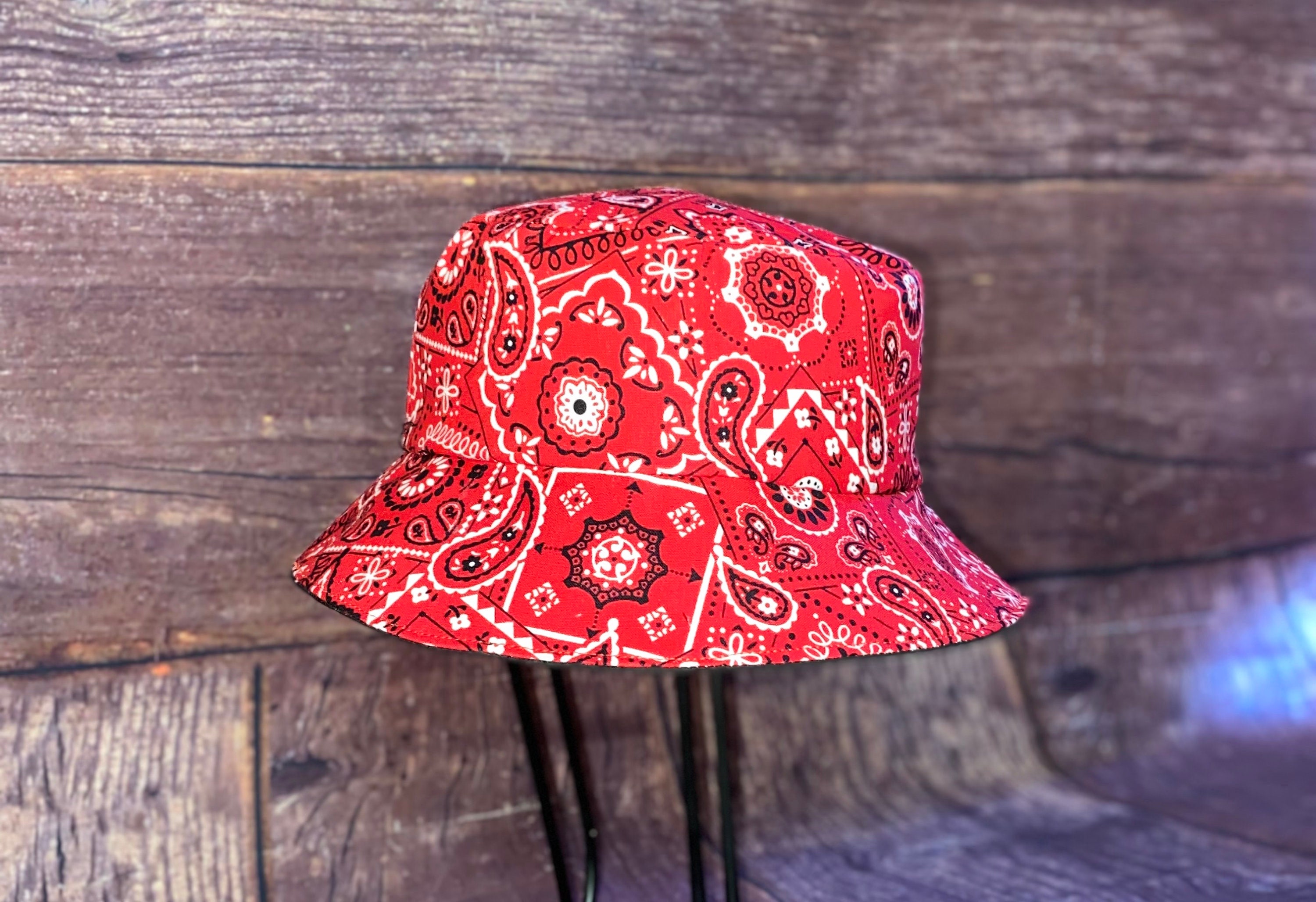 Red Paisley Bandana Bucket Hat: Reversible, Foldable - Etsy