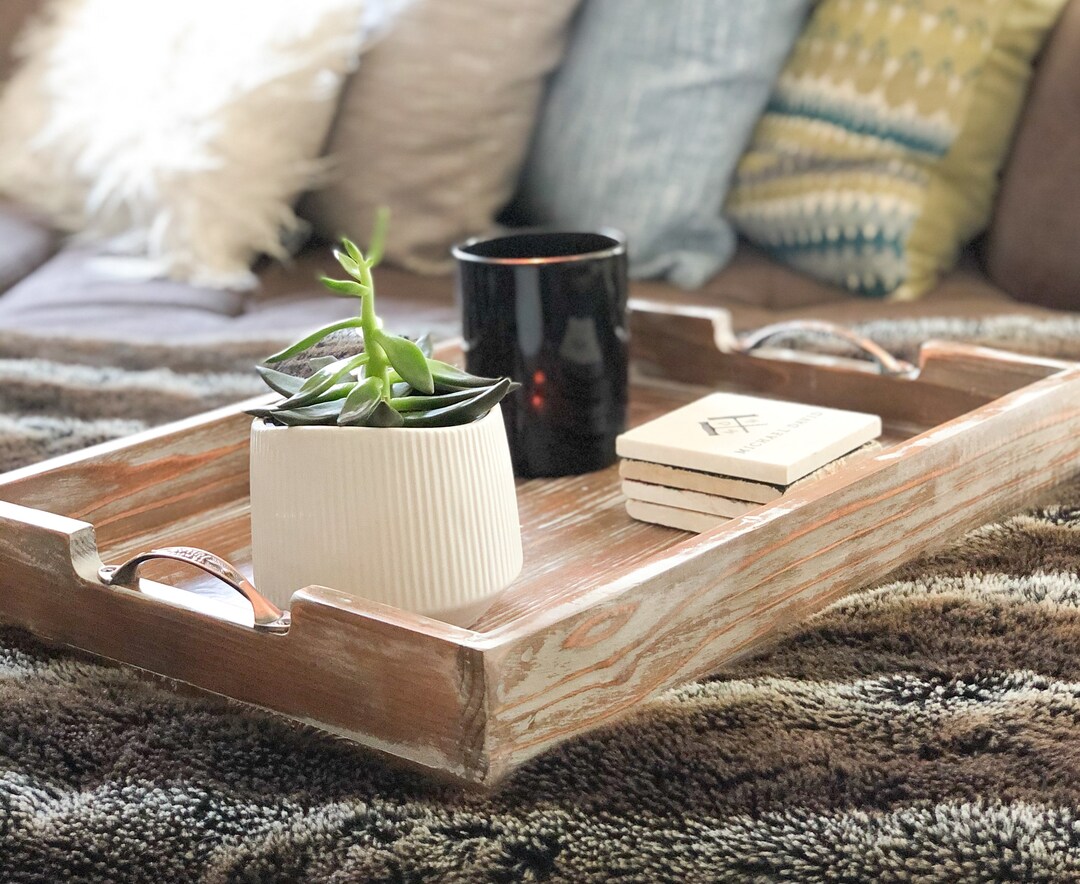 Wood Tray With Handles | Rustic Wood Tray | Wooden Serving Tray With ...
