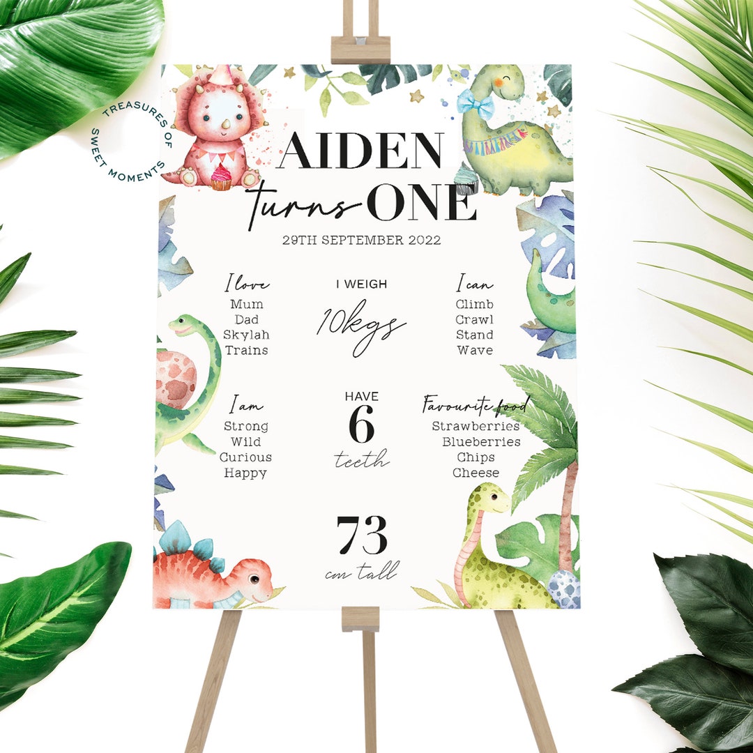 Dinosaur Themed First Birthday Milestone Poster Dino Roarsome - Etsy