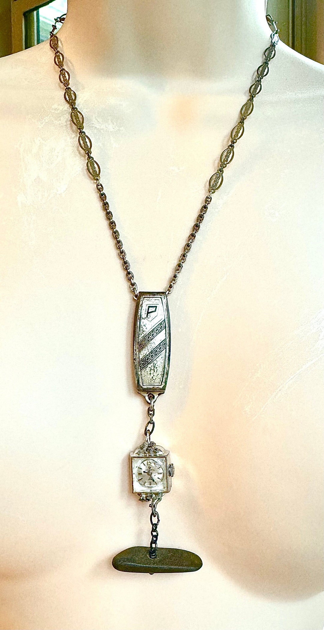 Handmade Art Deco Vintage Watch Fob, Chains and Antique Ladies Watch ...