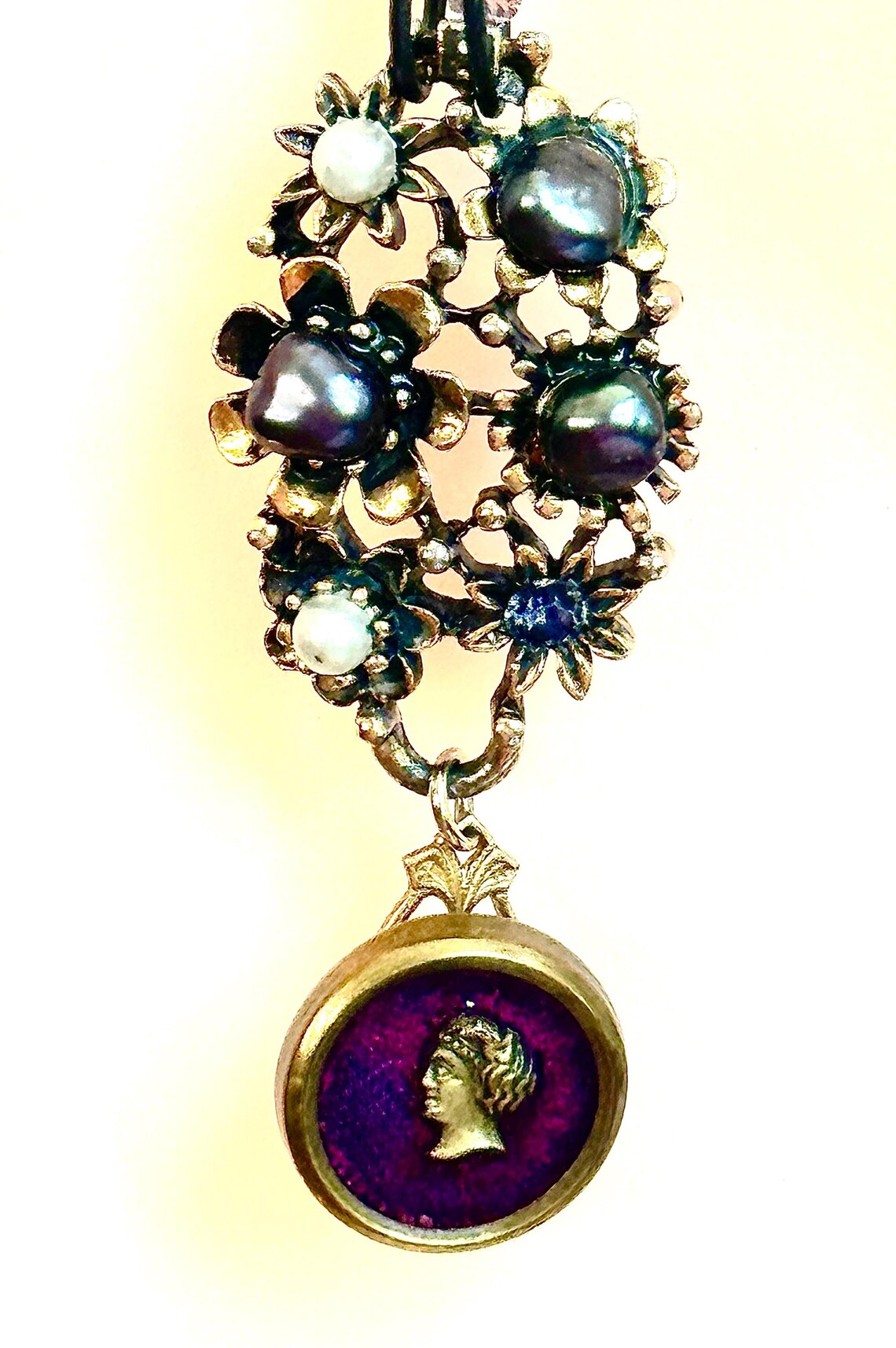 Handmade Victorian, Mid Century Whimsical, Floral, Peacock Pearls ...