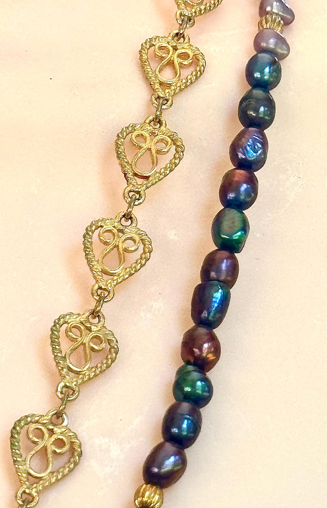 Handmade Victorian, Mid Century Whimsical, Floral, Peacock Pearls ...
