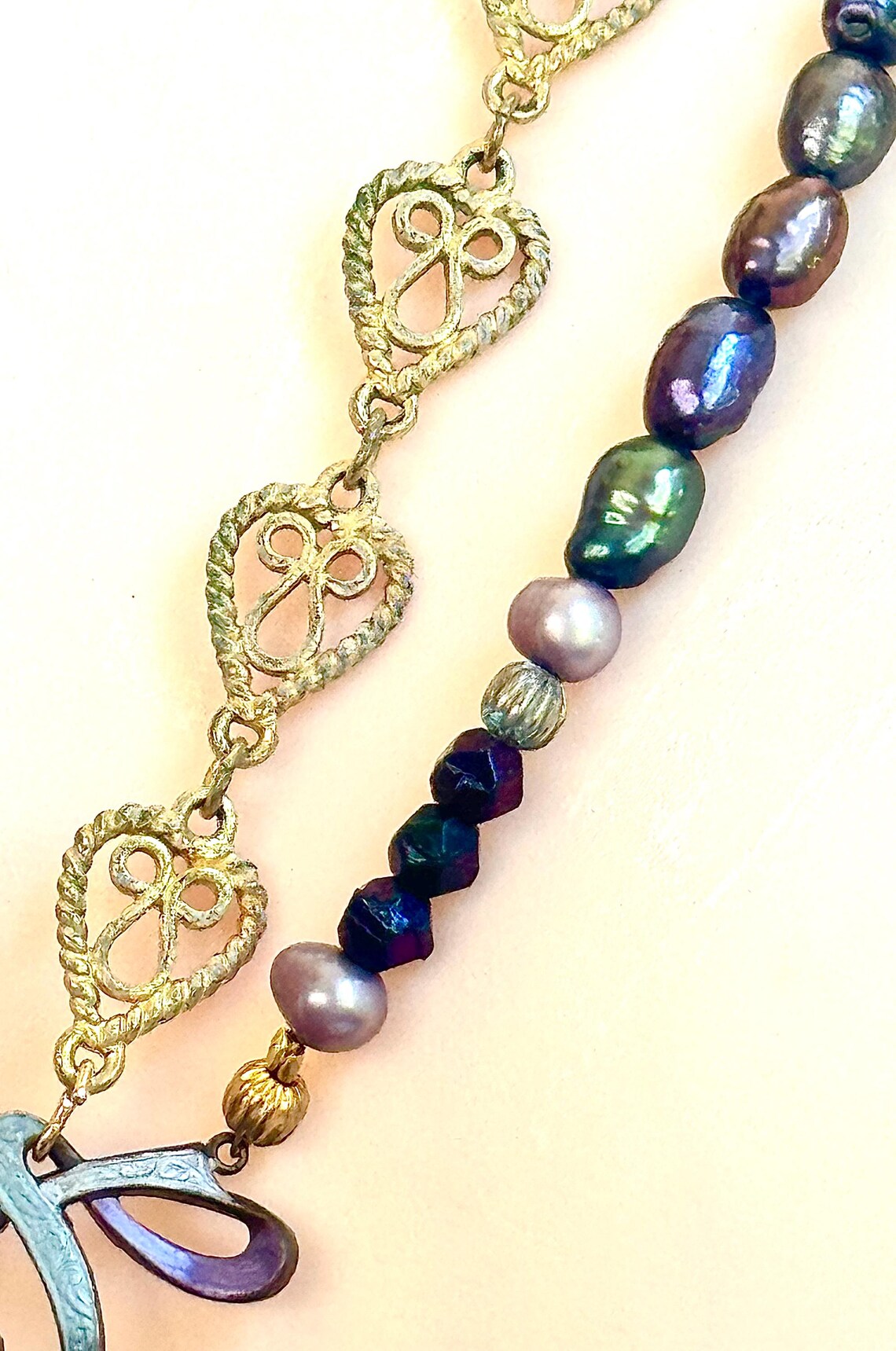 Handmade Victorian, Mid Century Whimsical, Floral, Peacock Pearls ...