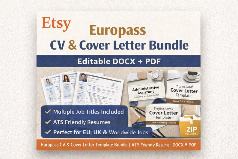 Europass Resume & Cover Letter Bundle | ATS Friendly CV Template ...