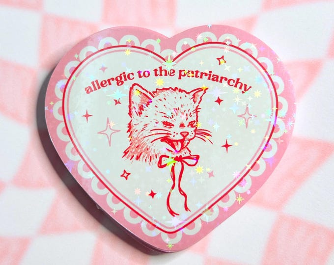 Funny Cat Sticker - Coquette Doily Aesthetic, Silly Cat Holographic ...