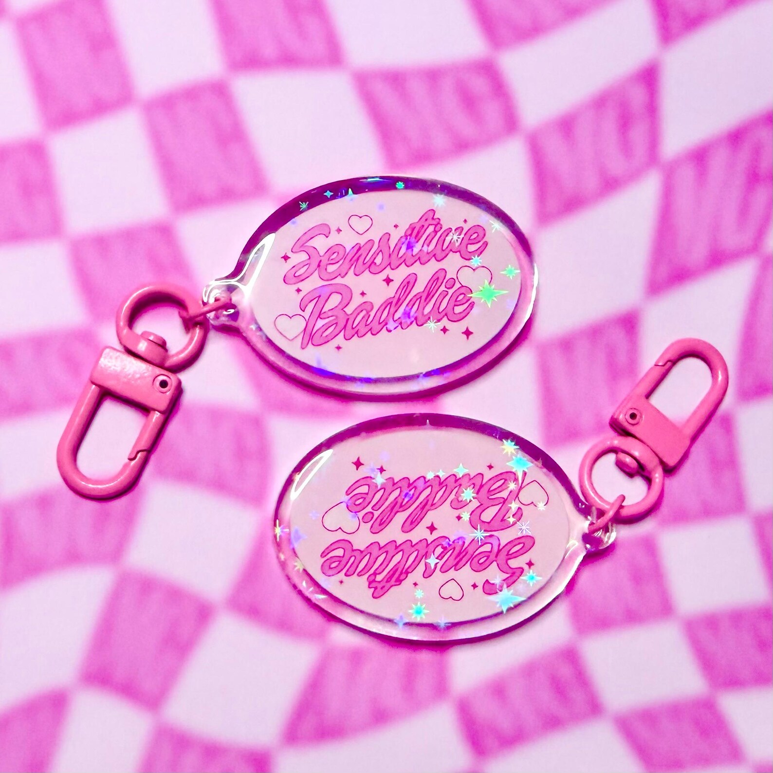 Sensitive Baddie Holographic Keychain - Pink Cute Bag Charms and ...