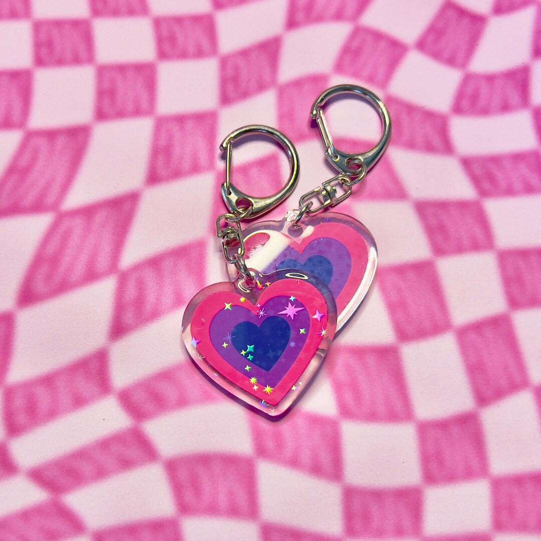 Bi Pride Heart Keychain - Pride Merch Queer Key Chain Charm Rainbow ...