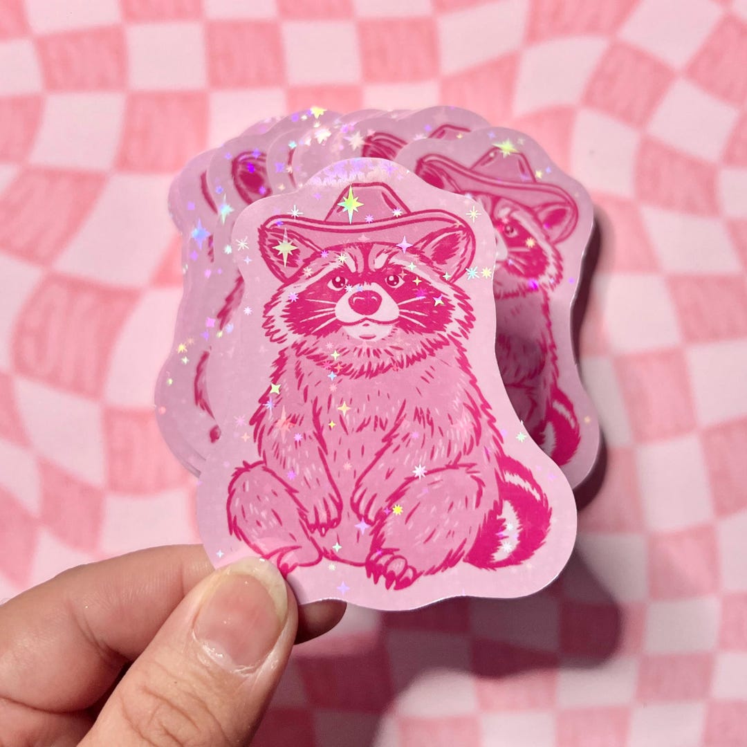 Raccoon Cowboy Sticker - Pink Trash Panda Stickers Dollcore Aesthetic ...