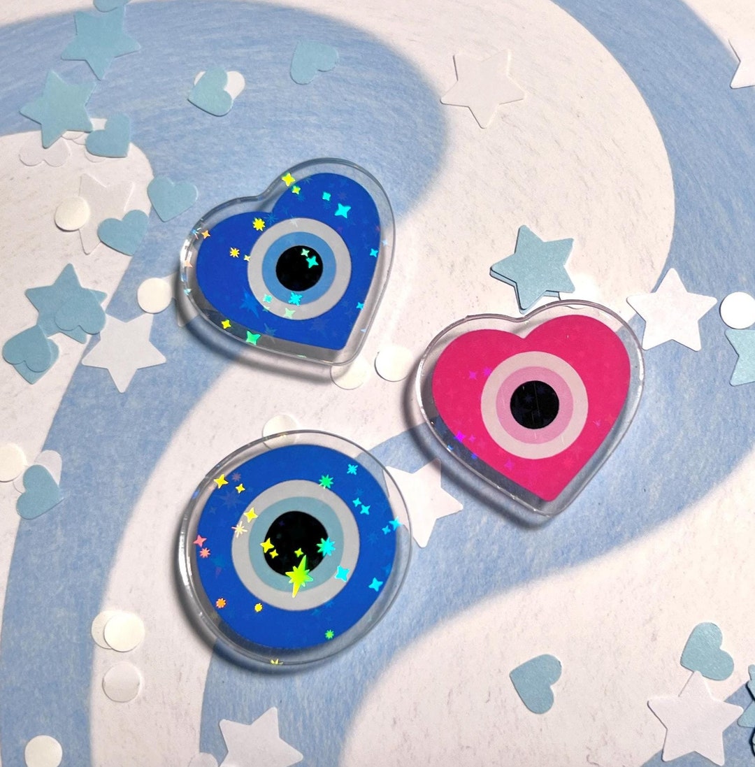 Evil Eye Acrylic Pin - Sparkle Holographic Evil Eye Protection Charm ...