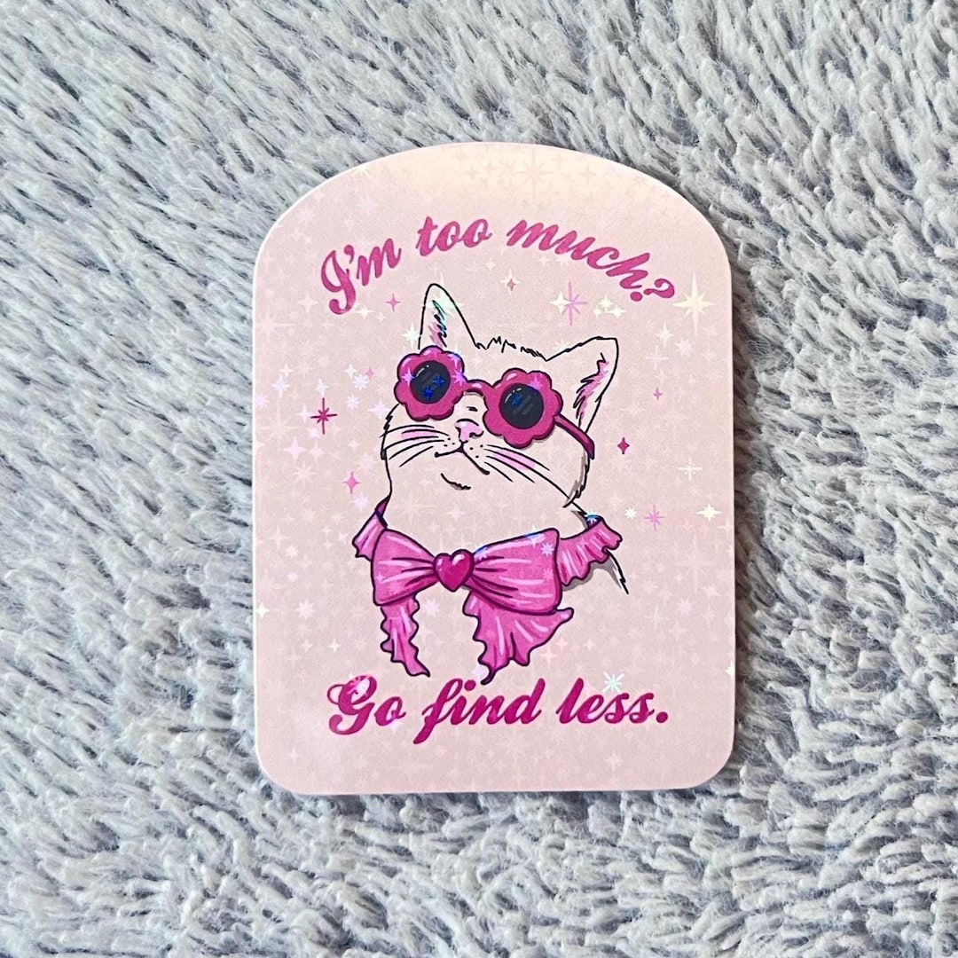 Funny Cat Sticker - Holographic Pink Retro Bubblegum Coquette Aesthetic ...