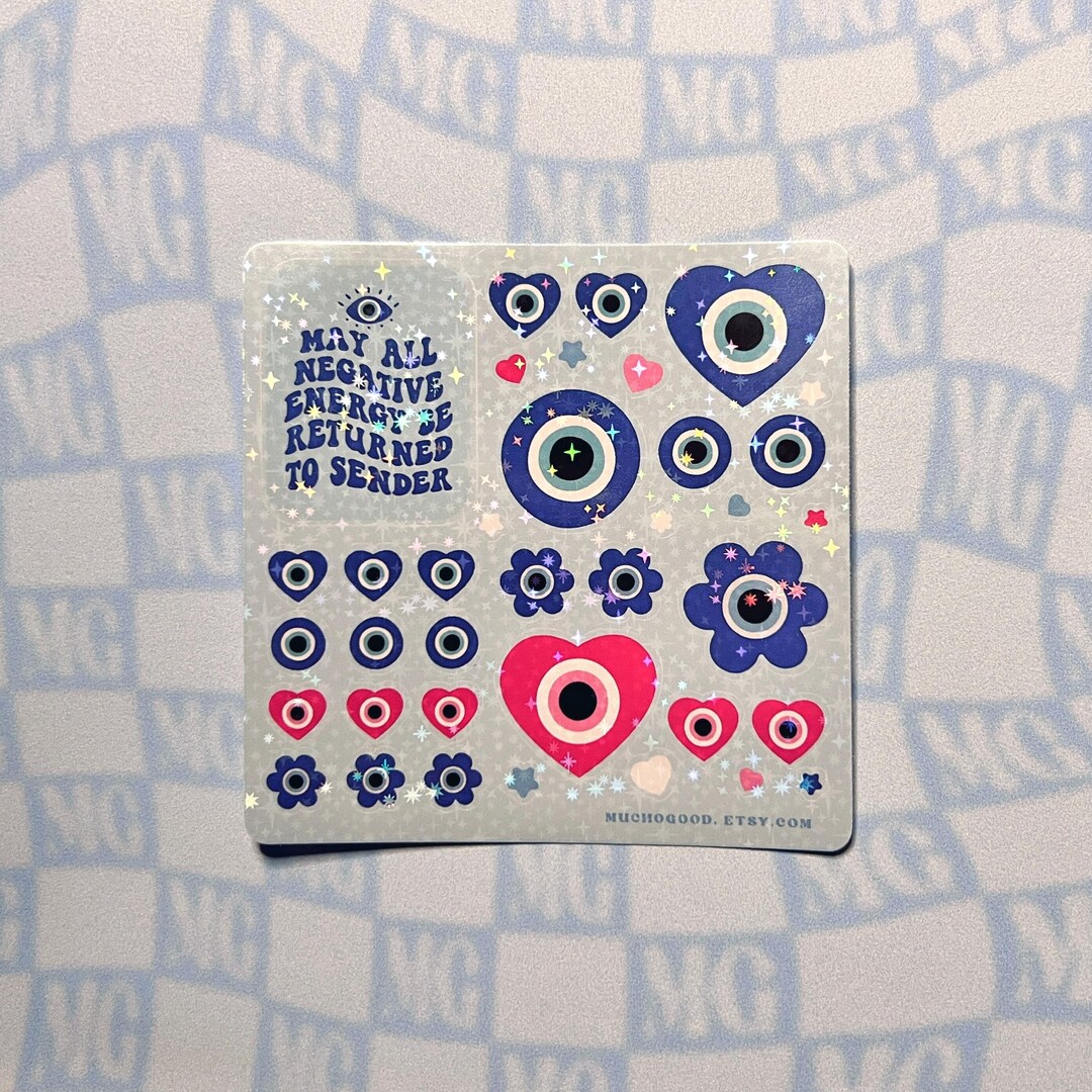Evil Eye Sticker Sheet - Holographic Sparkle Stickers, Journal, Planner ...