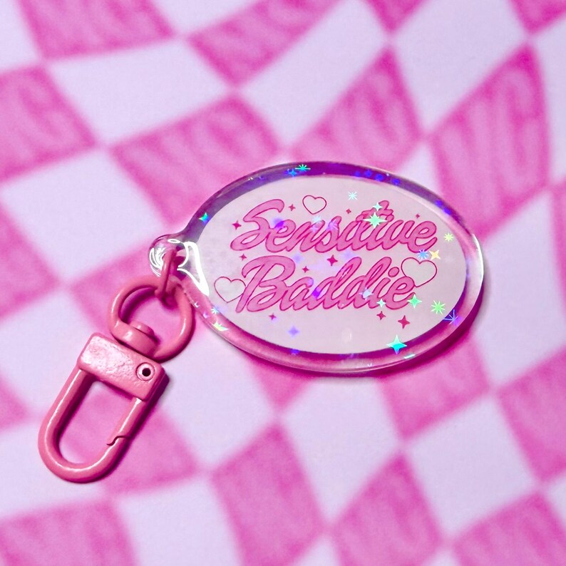 Sensitive Baddie Holographic Keychain - Pink Cute Bag Charms and ...