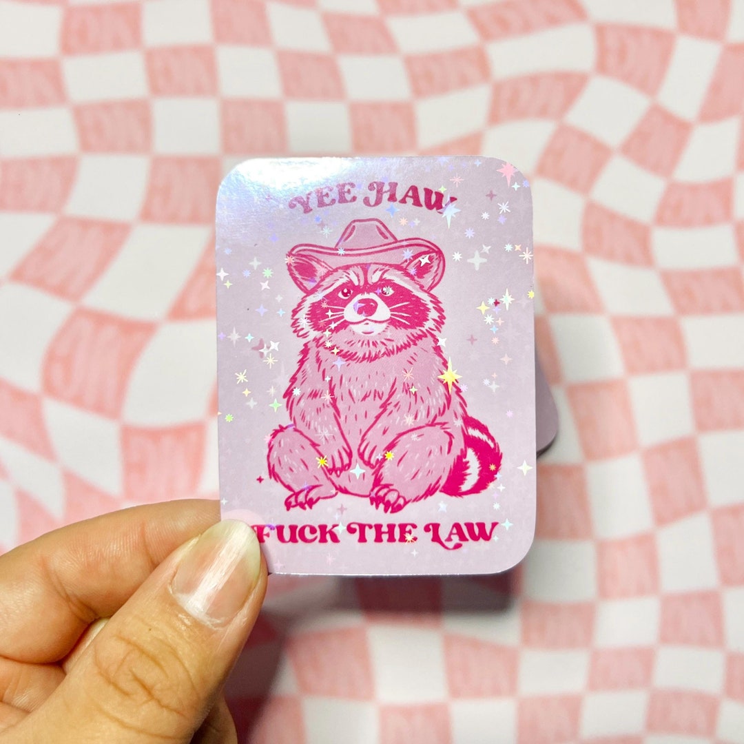 Raccoon Outlaw Cowboy Sticker - Hot Pink Bubblegum Aesthetic Dollcore ...