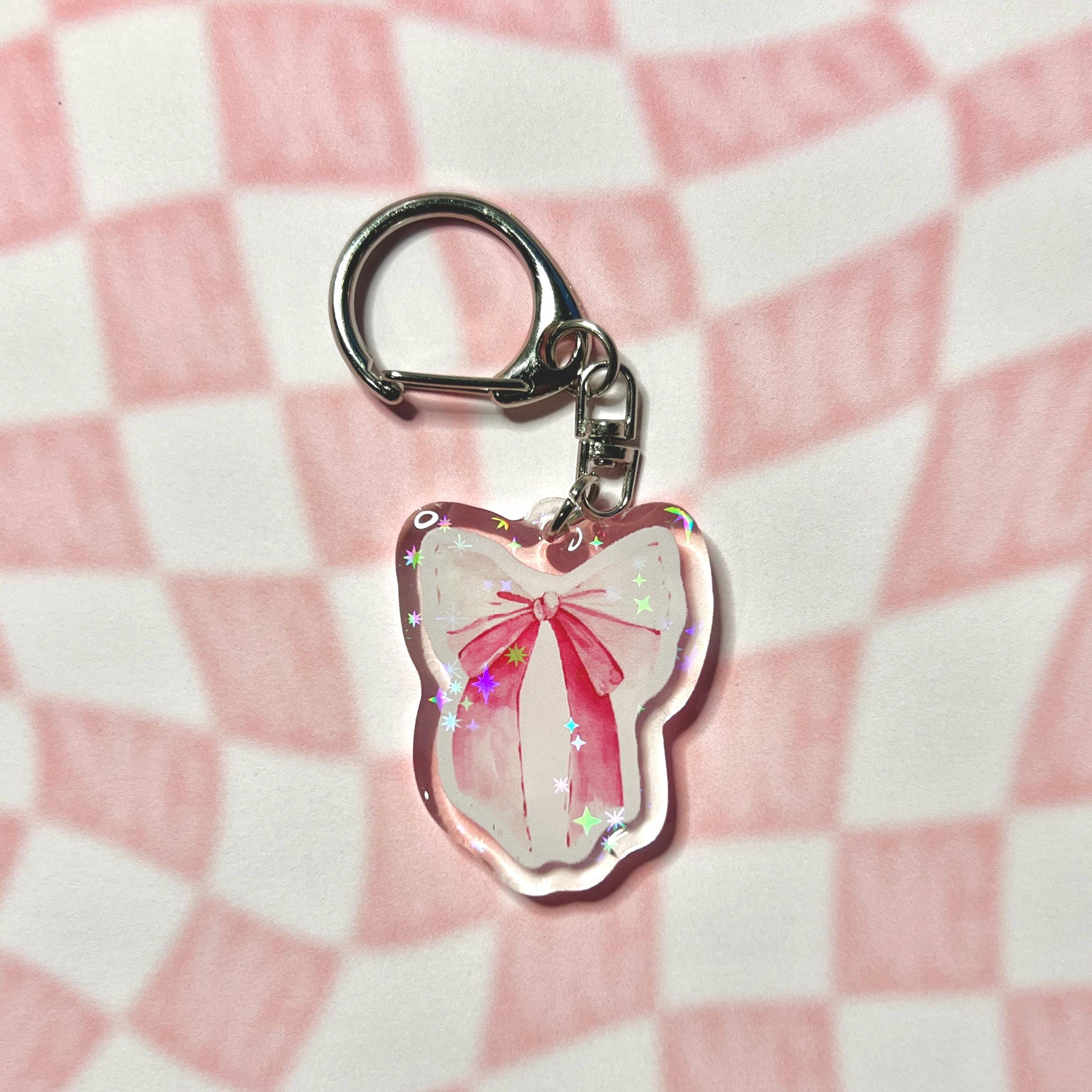 Pink Coquette Bow Keychain | Mini Holo Sparkle Ribbon Acrylic Girly Car ...