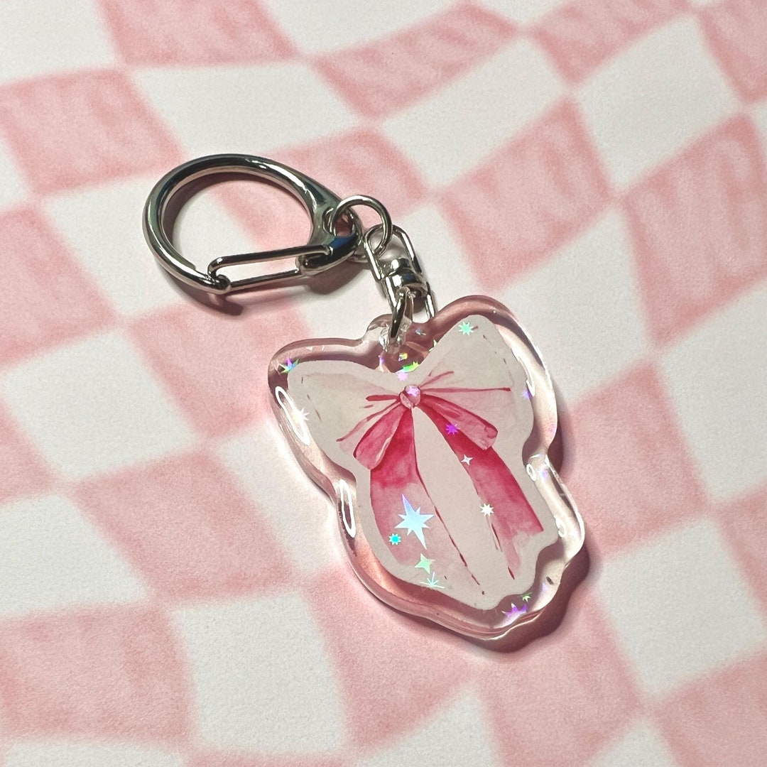 Pink Coquette Bow Keychain | Mini Holo Sparkle Ribbon Acrylic Girly Car ...