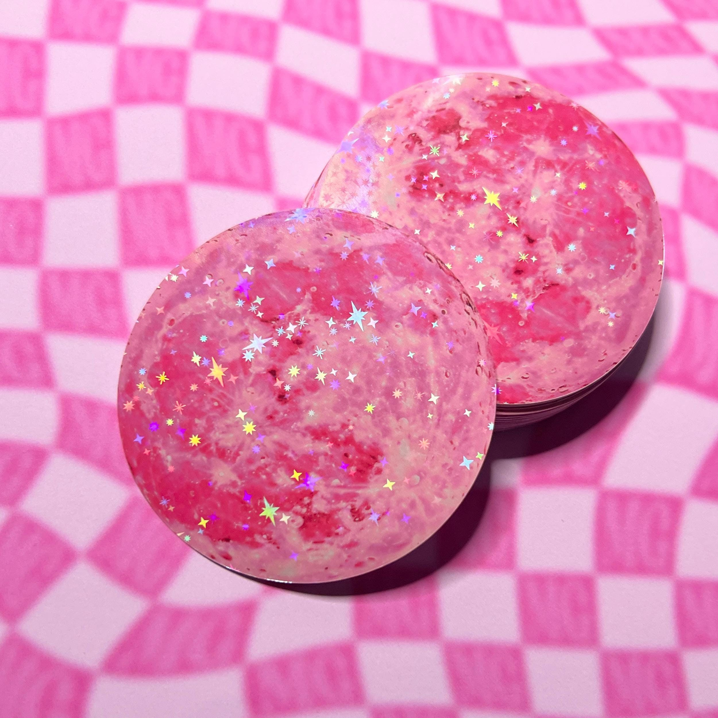 Moon Holographic Sparkle Sticker- Pink Moon Sticker, Realistic Full ...