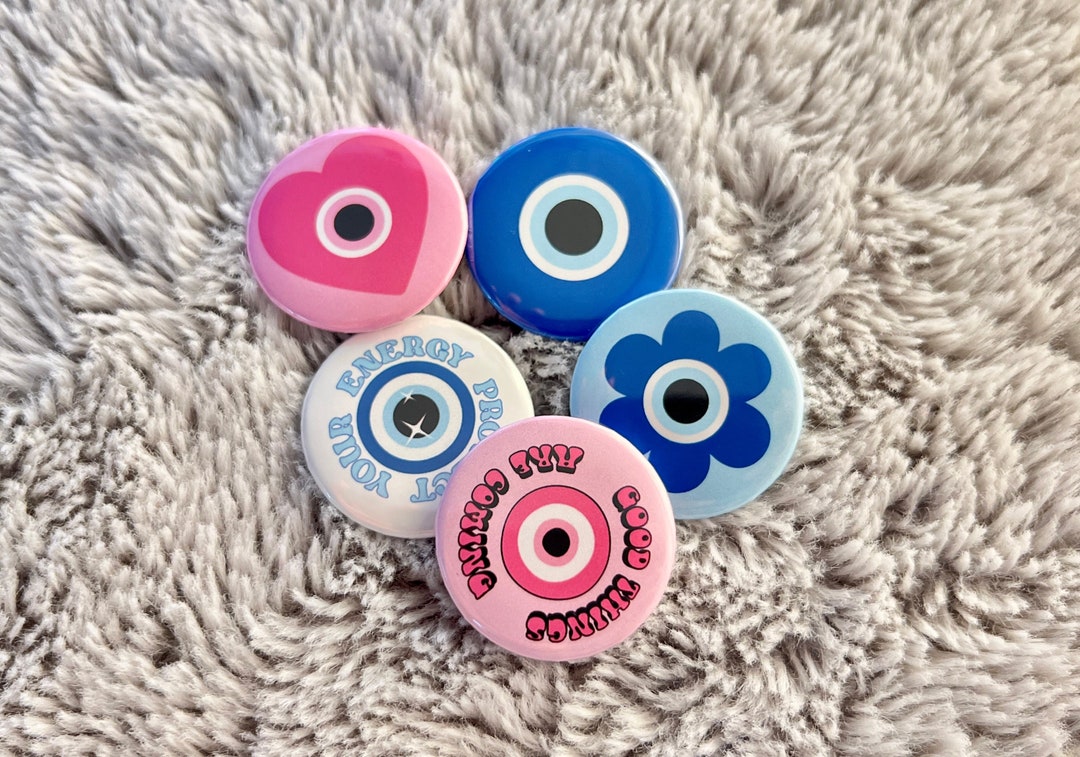 Evil Eye Button Pin Evil Eye Pins Evil Eye Button Pink Evil Eye Pin Etsy