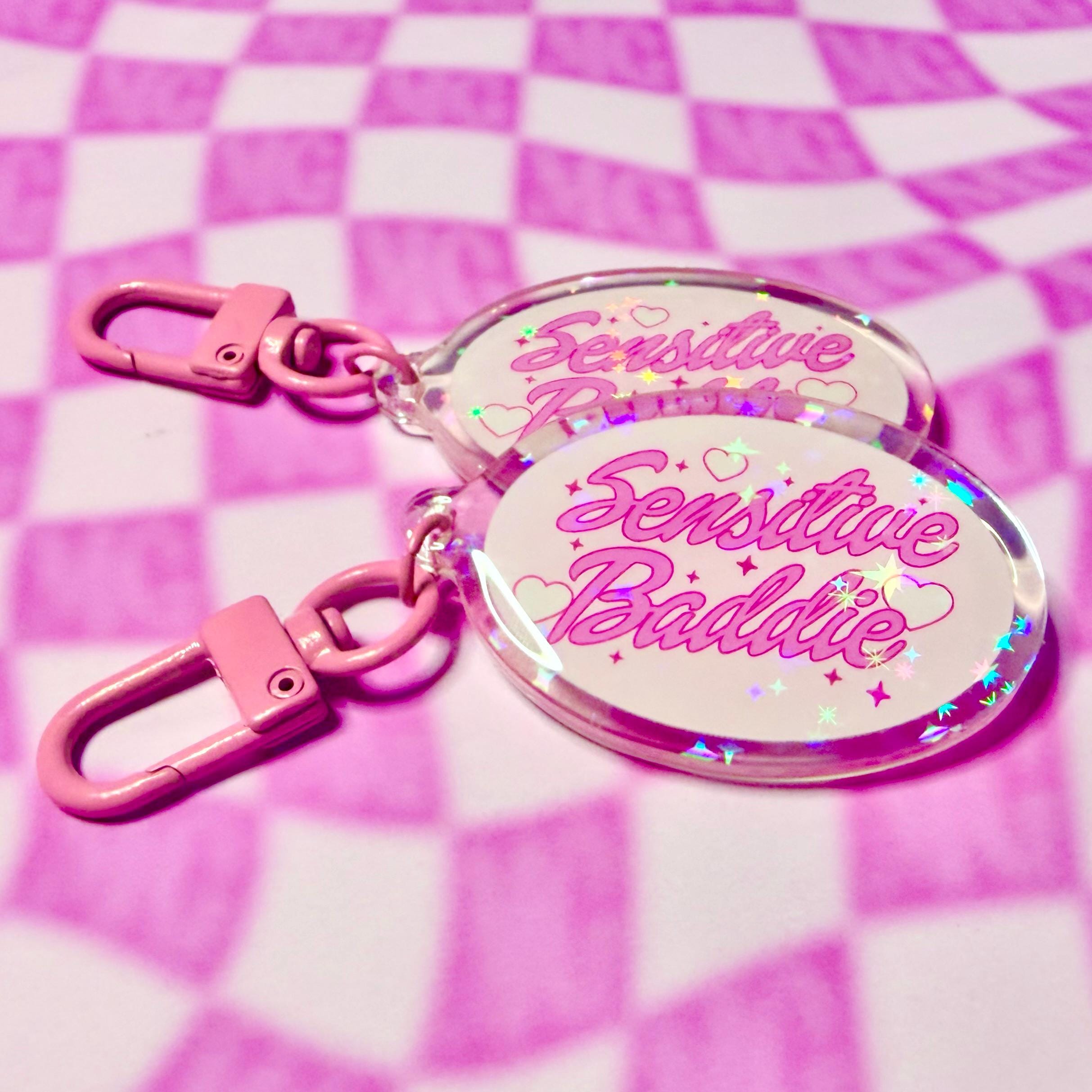 Sensitive Baddie Holographic Keychain - Pink Cute Bag Charms and ...