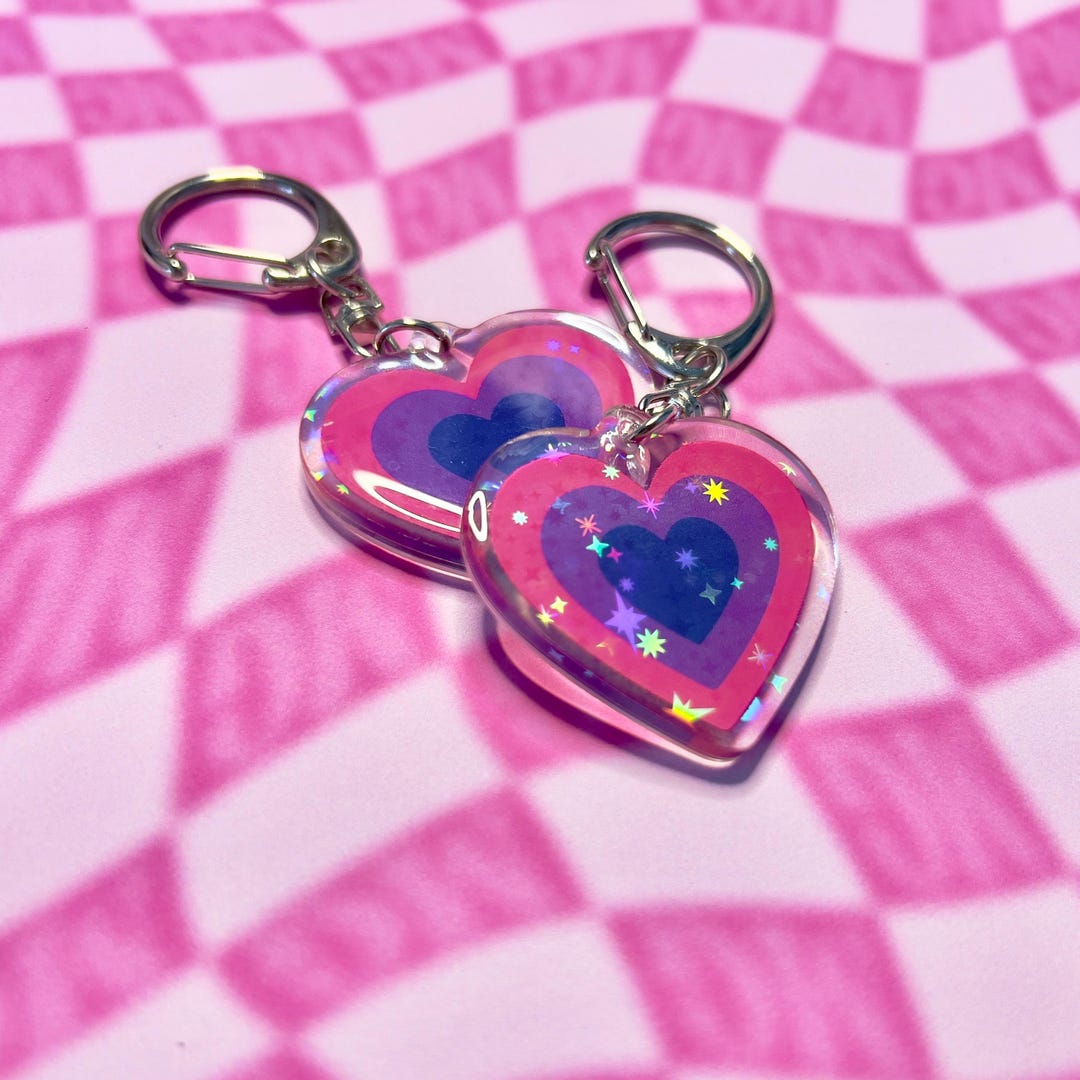 Bi Pride Heart Keychain - Pride Merch Queer Key Chain Charm Rainbow ...