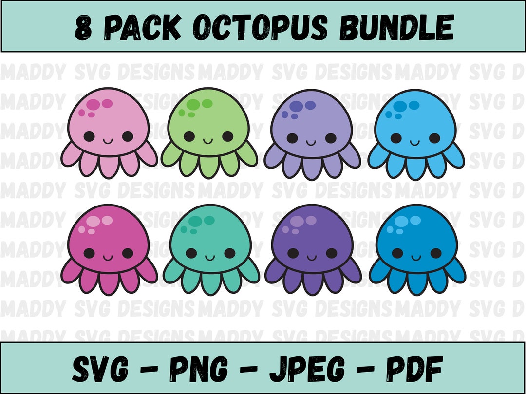 Cute Octopus SVG PNG Bundle Octopus Clipart Ocean Animals - Etsy