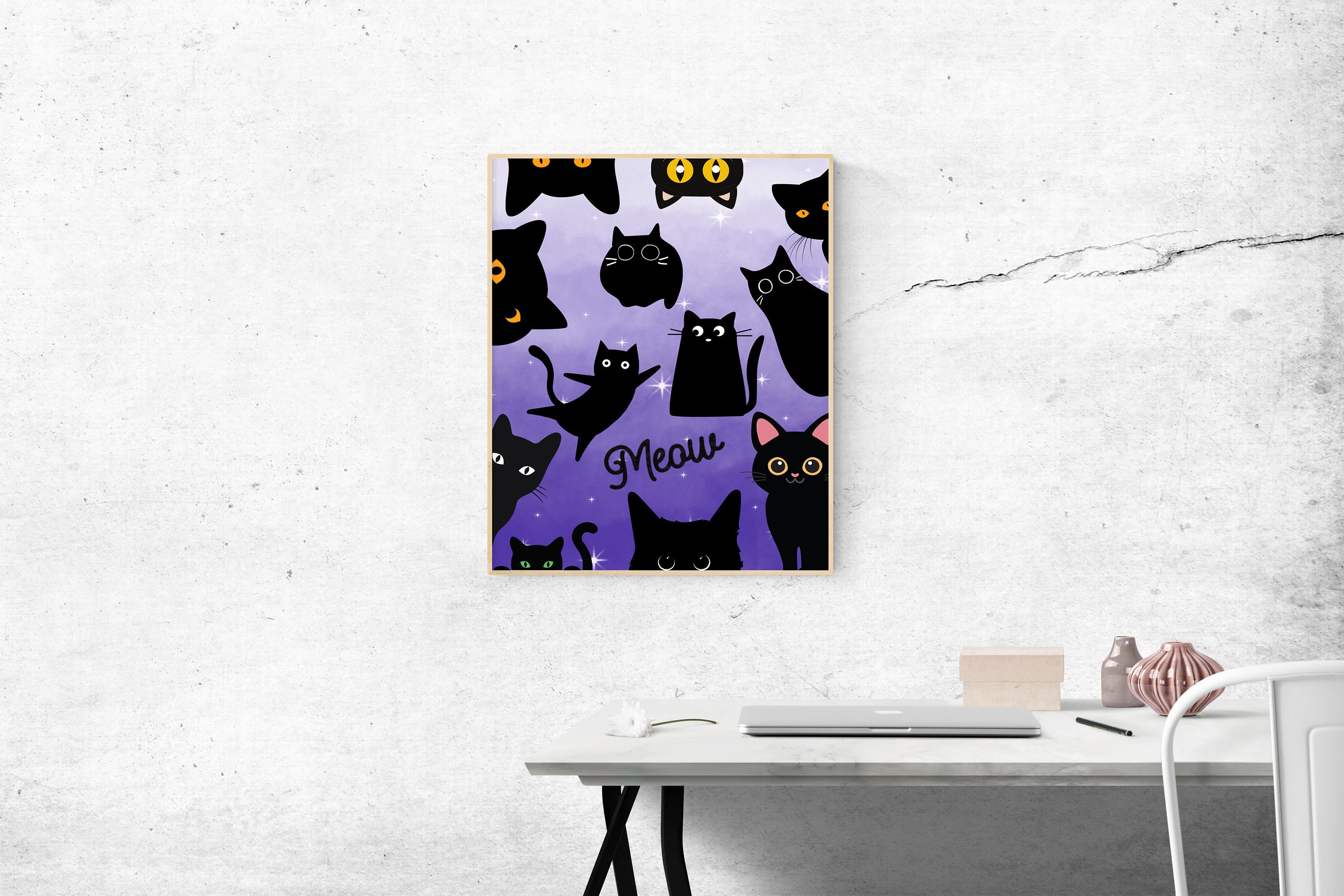 Abstract Cat Poster Wall Art, Poster for Cat Lover, Cat Illustration ...