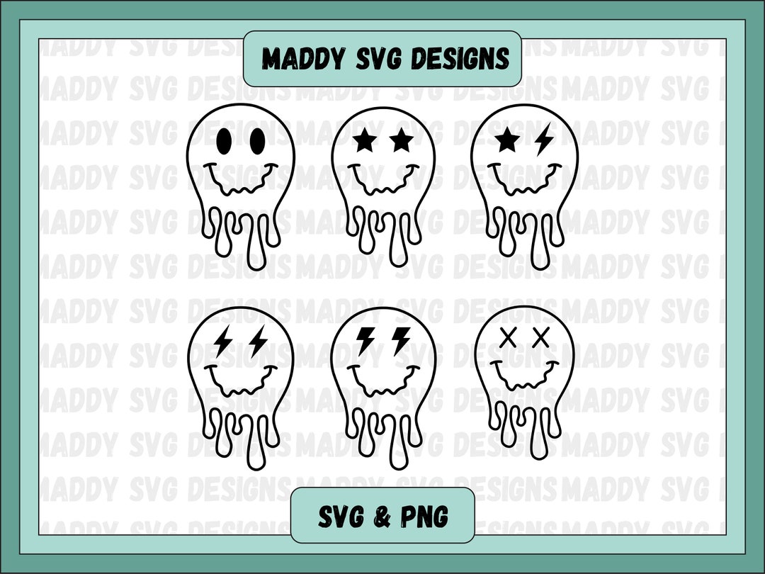 Drippy Smiley Face SVG Bundle, Melting Smiley Png, Dripping Happy Face ...