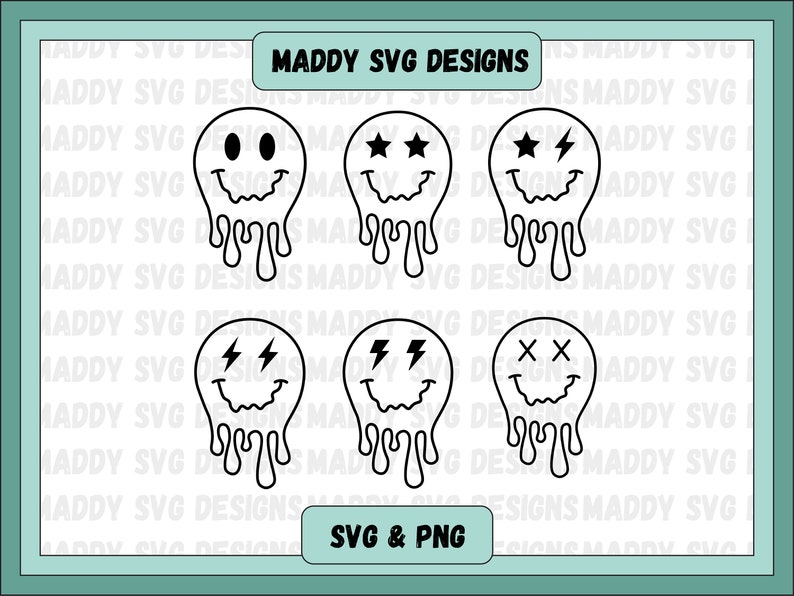 Drippy Smiley Face SVG Bundle, Melting Smiley Png, Dripping Happy Face ...