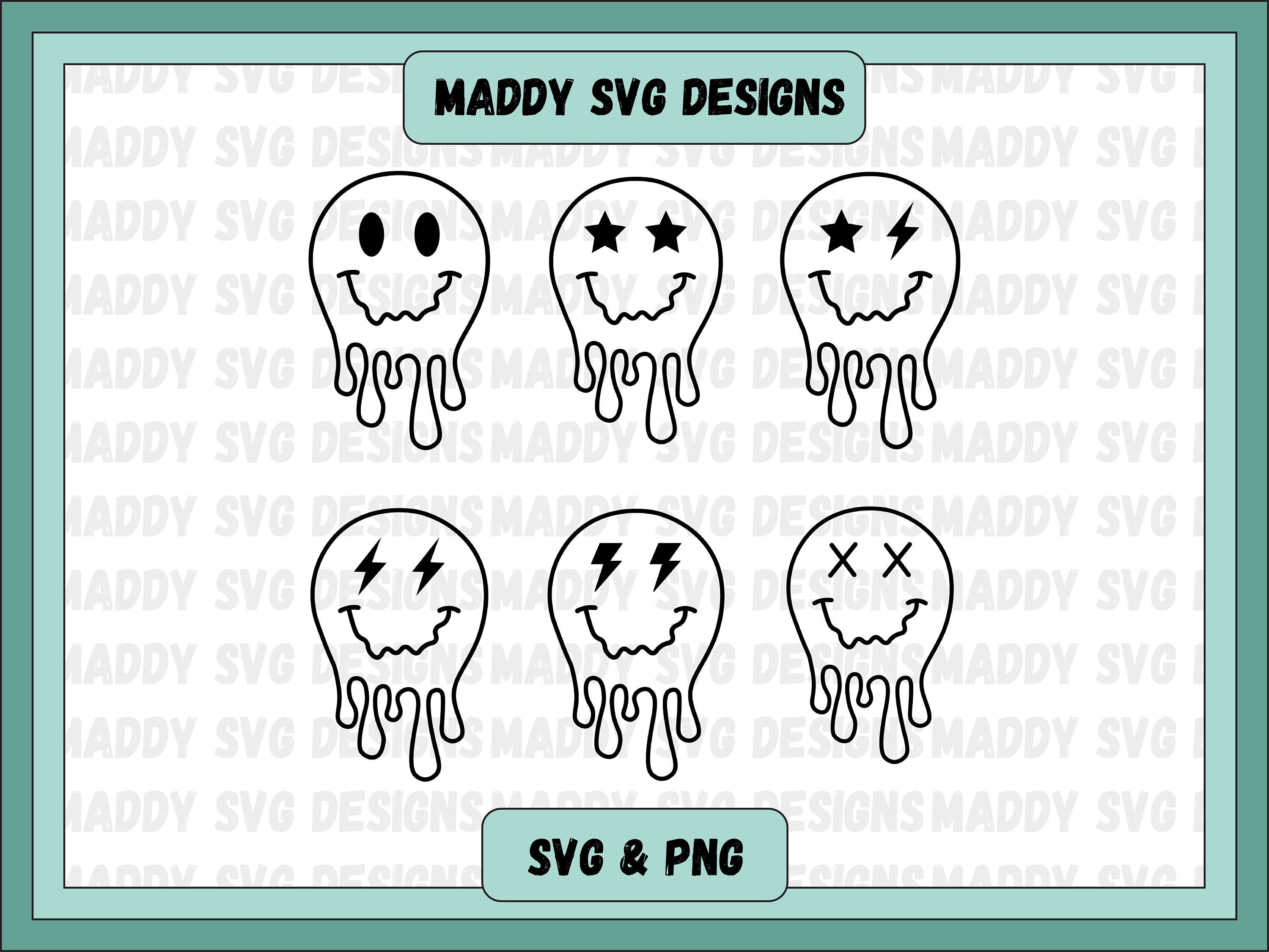 Drippy Smiley Face SVG Bundle, Melting Smiley Png, Dripping Happy Face ...