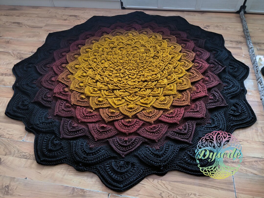 Lotus Flower Rug, Round Crochet Rug, Cozy Flower Rug, Knitted Rug, Home ...