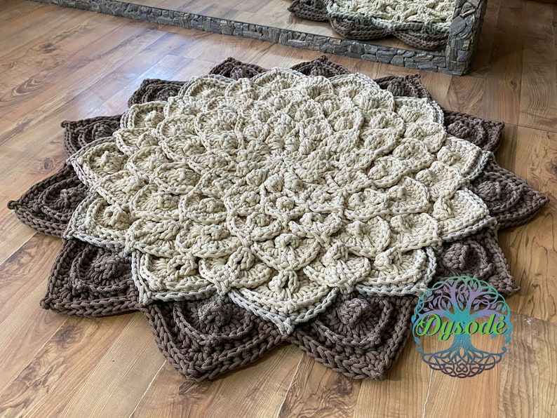 Lotus Flower Rug, Round Crochet Rug, Cozy Flower Rug, Knitted Rug, Home ...