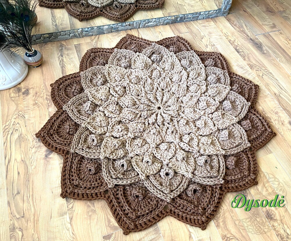 Lotus Flower Rug Round Crochet Rug Cozy Flower Rug Knitted - Etsy