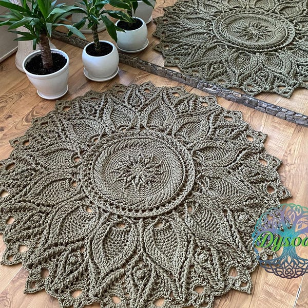 Lotus Flower Rug, Round Crochet Rug, Cozy Flower Rug, Knitted Rug, Home ...