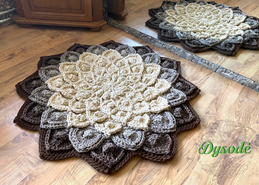 Lotus Flower Rug, Round Crochet Rug, Cozy Flower Rug, Knitted Rug, Home ...
